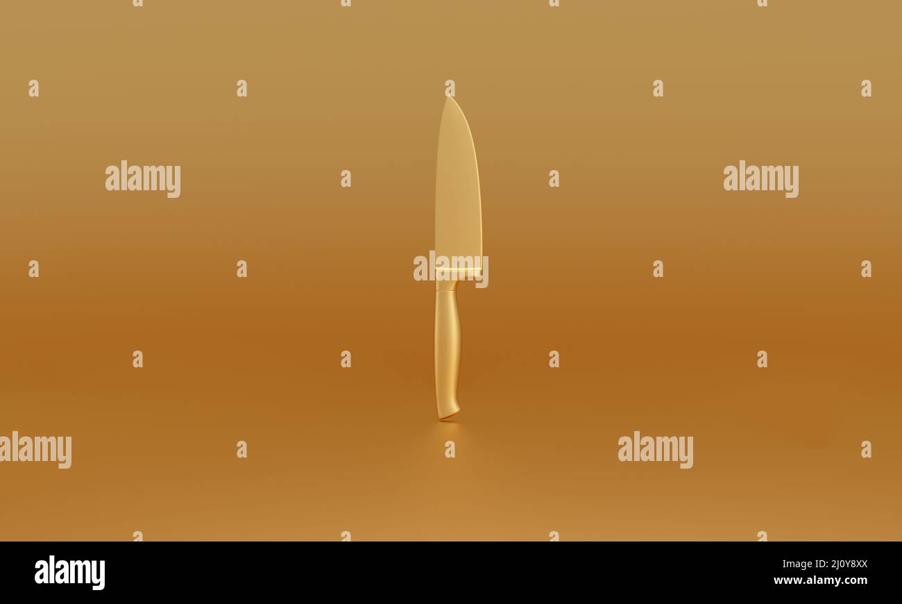 Golden Chef's Knife on gold background. 3d rendering Stock Photo - Alamy