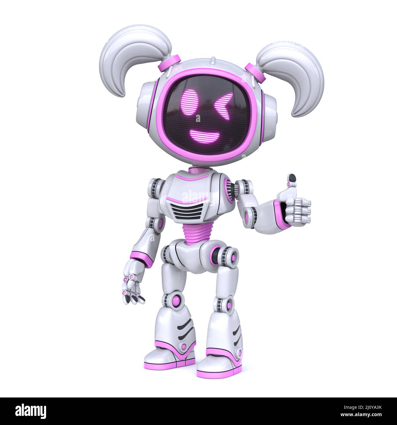 Cute pink girl robot giving thumbs up 3D Stock Photo - Alamy