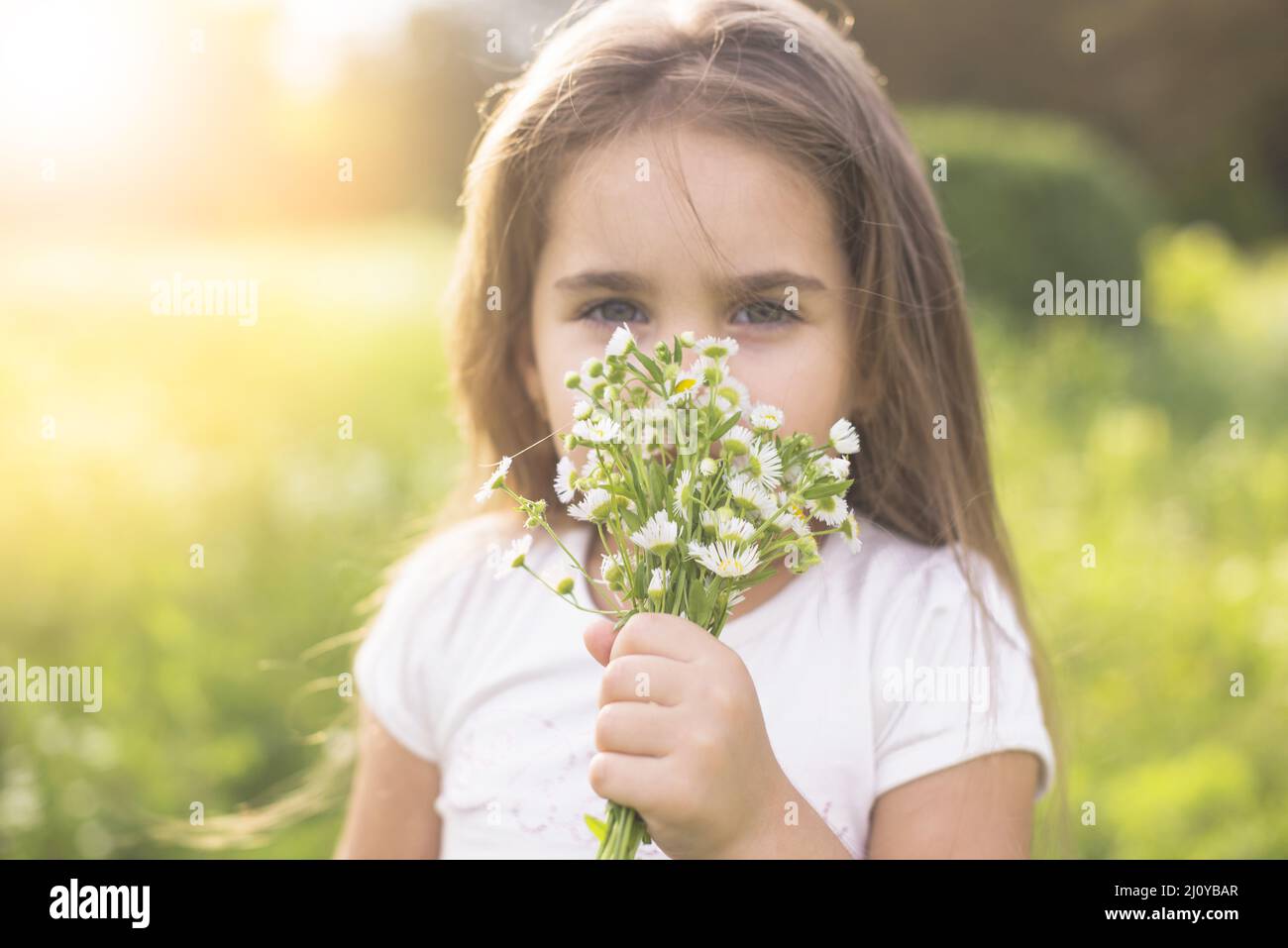 Child smelling flowers isolated hi-res stock photography and images - Alamy
