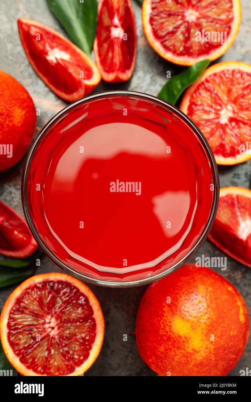 Concept of fresh drink with red orange juice Stock Photo - Alamy