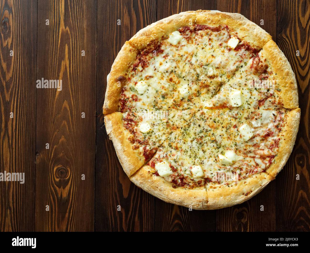 Four cheese pizza with Dor-blue, Parmesan, feta, oregano, mozzarella ...