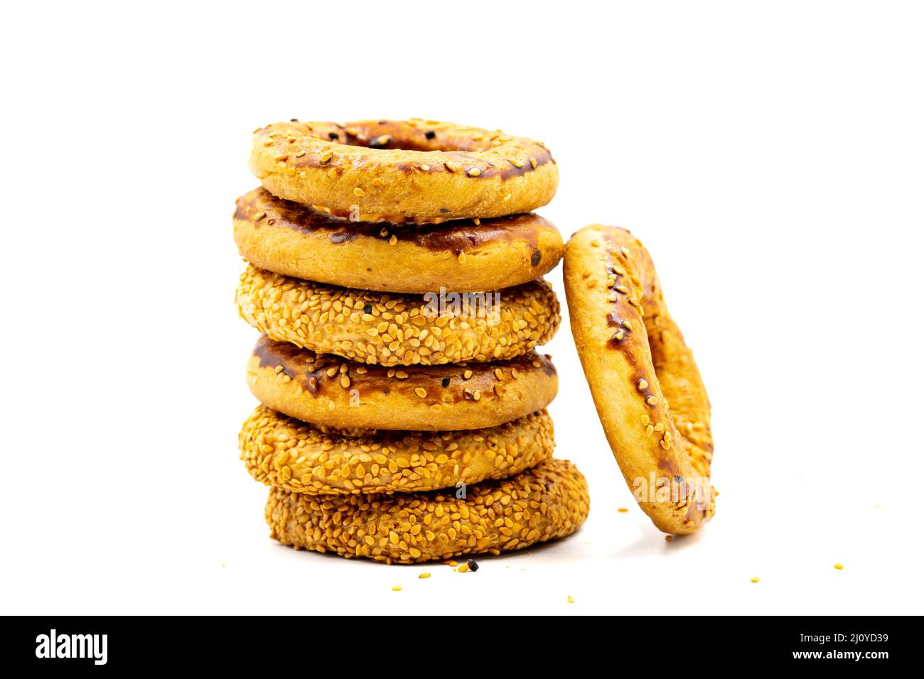 Traditional Turkish Sesame Rings Kandil Simidi isolated on a white ...