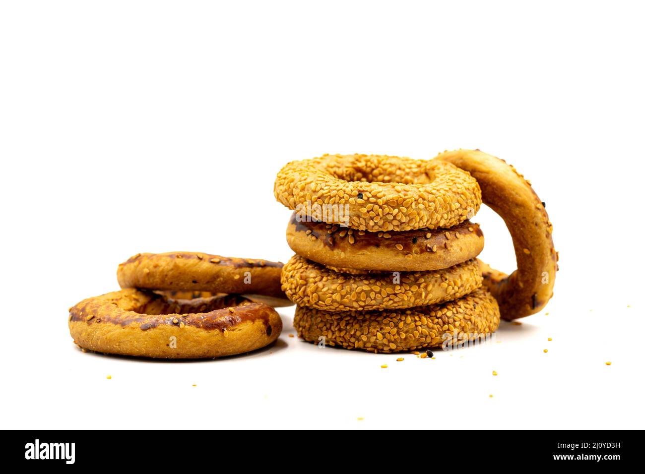 Traditional Turkish Sesame Rings Kandil Simidi isolated on a white ...