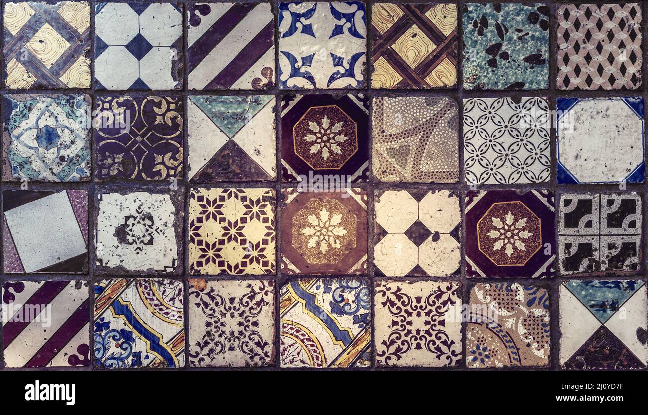 Ancient decorative floor tiles in traditional patterns. Vintage style ...