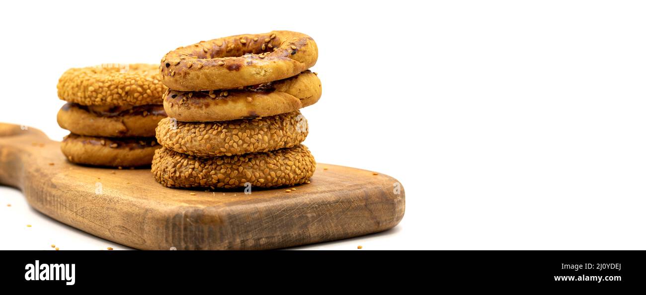 Traditional Turkish Sesame Rings Kandil Simidi isolated on a white ...