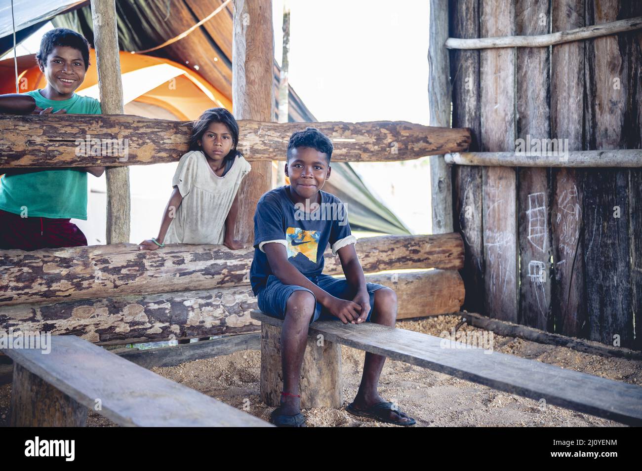 Group of happy children in a small village in Honduras Stock Photo - Alamy