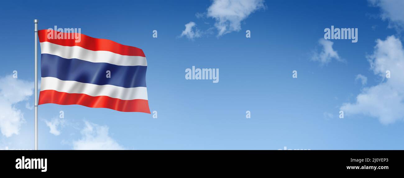 Thailand flag, three dimensional render, isolated on a blue sky ...
