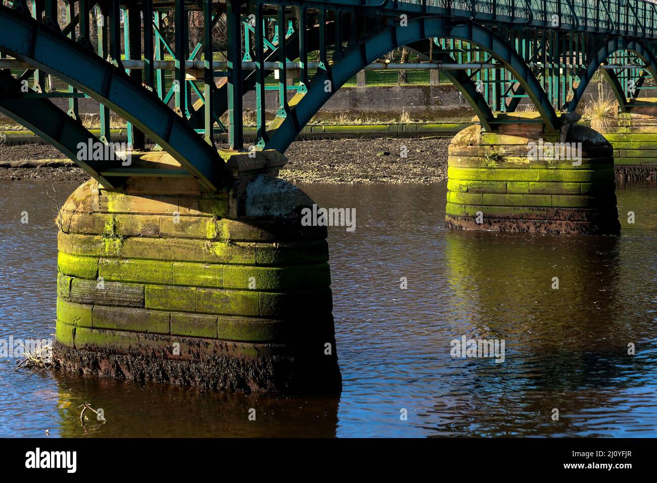 Old stone bridge piers at the River Ayr in southern Scotland Stock ...