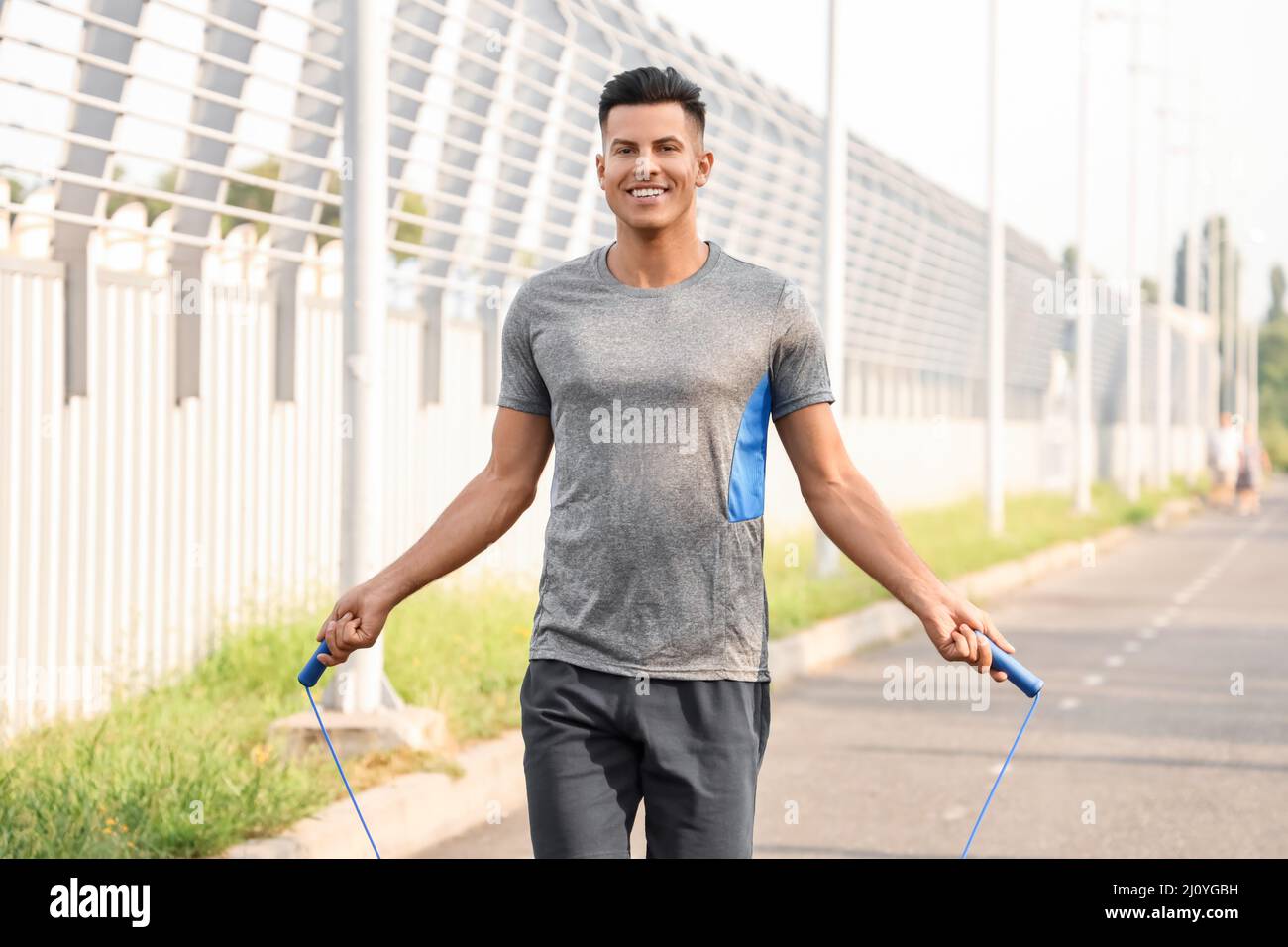 Guy athlete jumping rope stadium hi-res stock photography and images ...