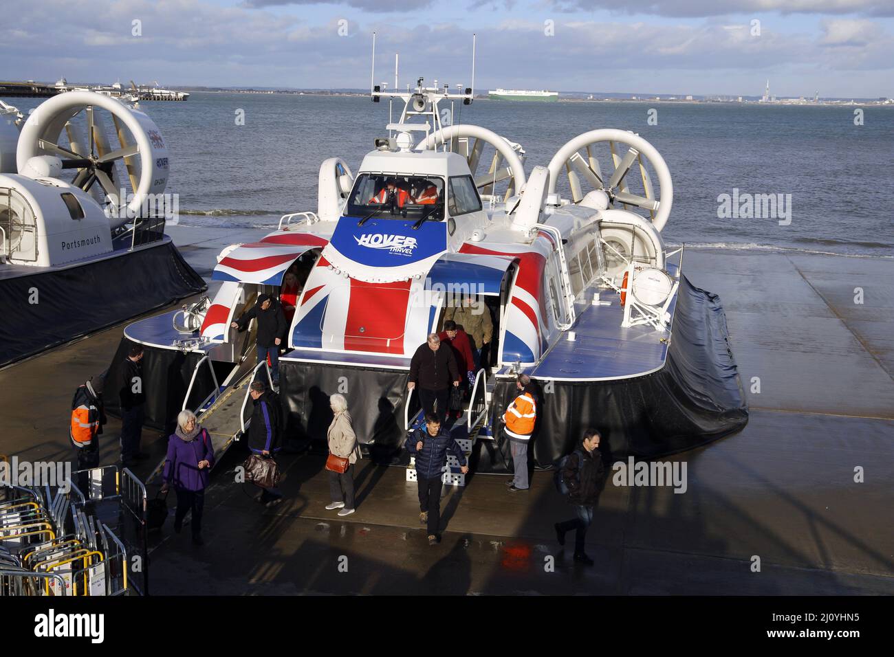 Passengers disembarking from the Portsmouth to Ryde Hovercraft in Ryde ...