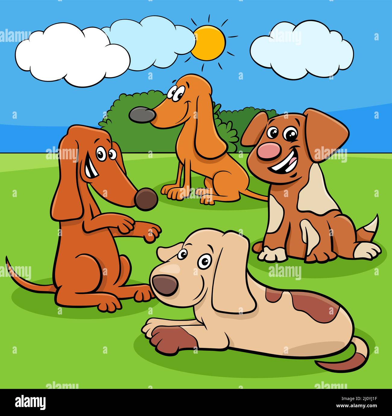 Cartoon illustration of dogs and puppies animal characters group Stock ...