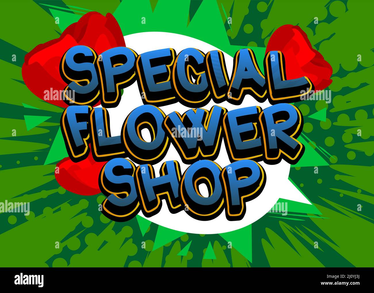 Special Flower Shop. Comic book word text on abstract comics background ...
