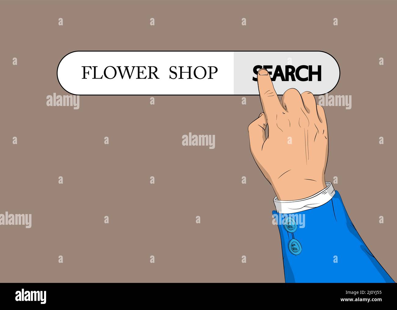 Virtual search bar with the text Flower Shop. Businessman pushing his ...