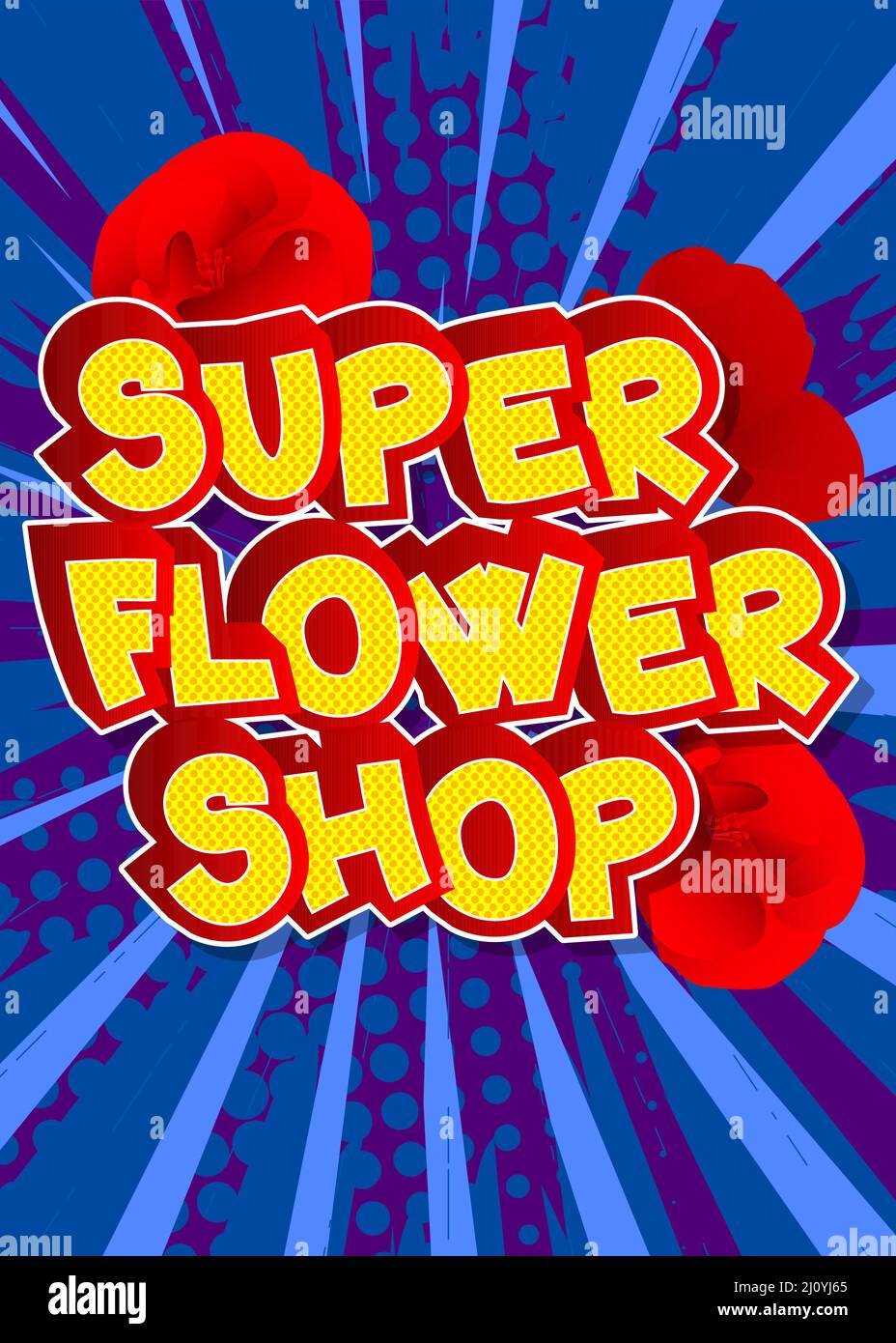 Super Flower Shop. Comic book word text on abstract comics background ...