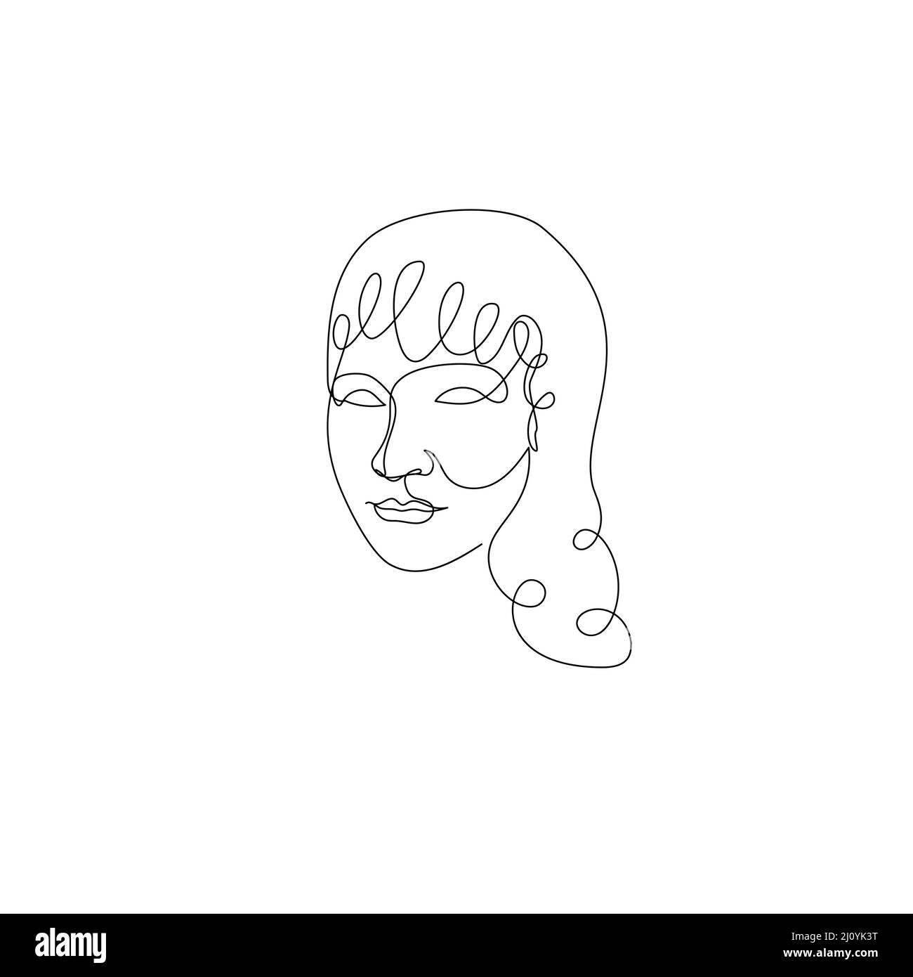 Female face single line drawing. Portrait of young beautiful girl Stock ...