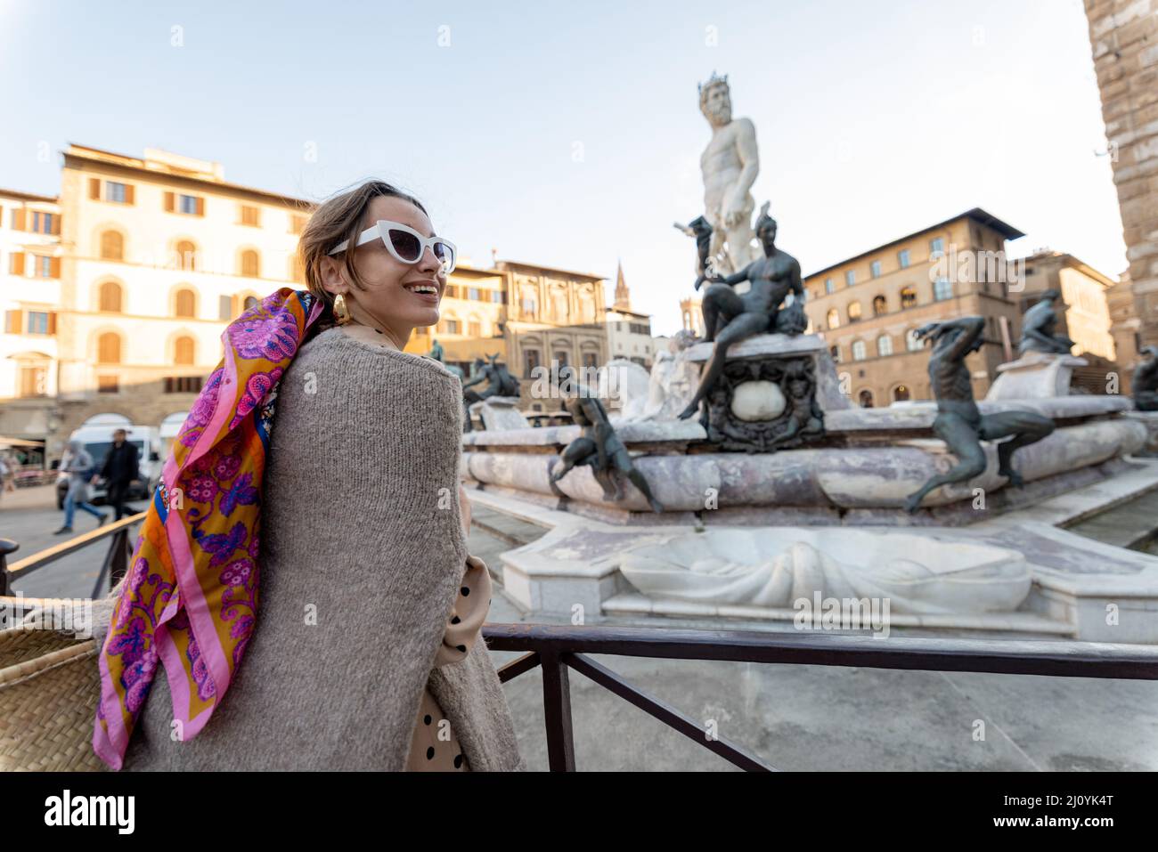 Young woman traveling famous italian landmarks in Florence city Stock ...