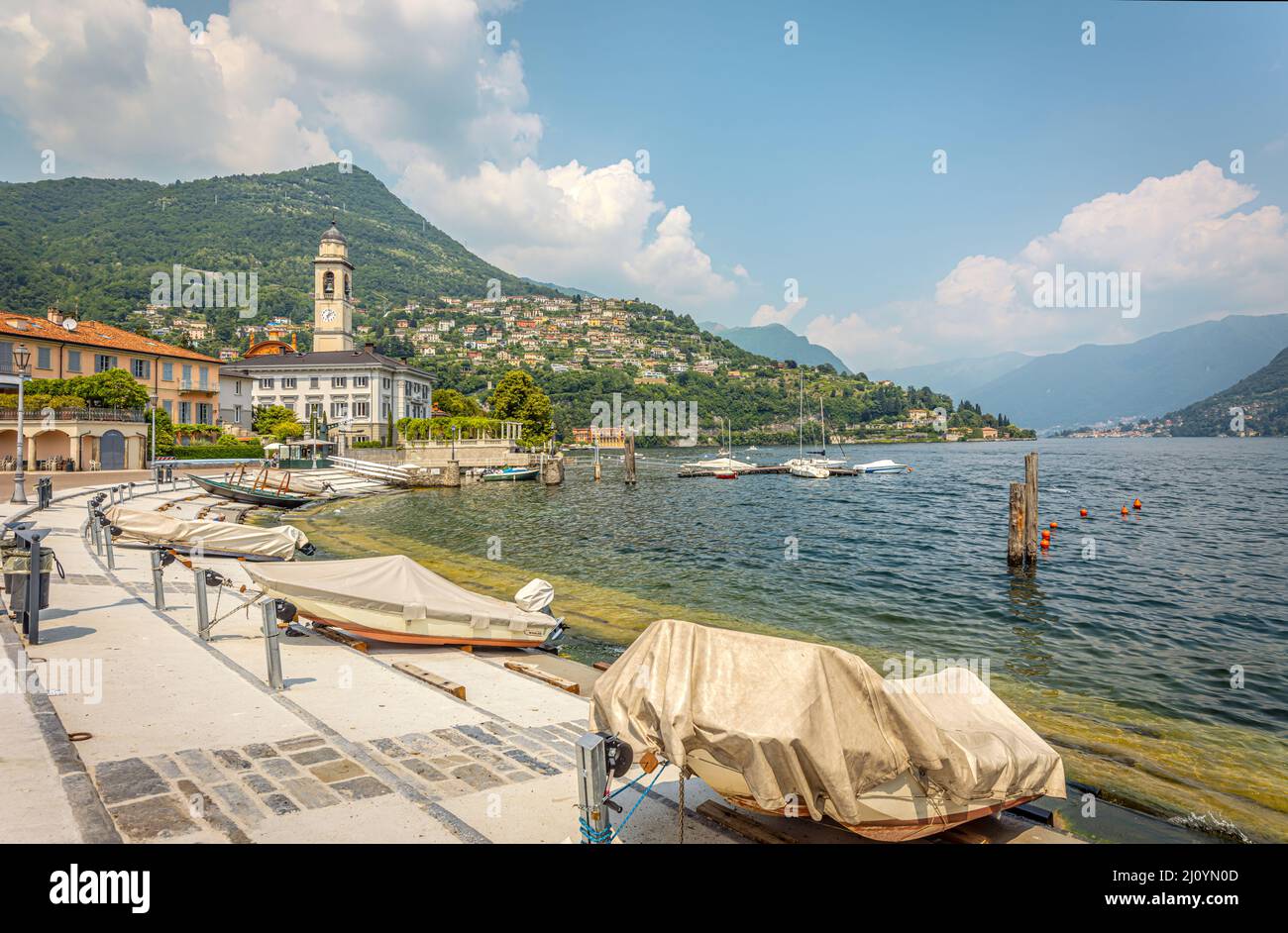 Waterfront of Cernobbio at Lake Como seen from the lakeside, Lombardy ...