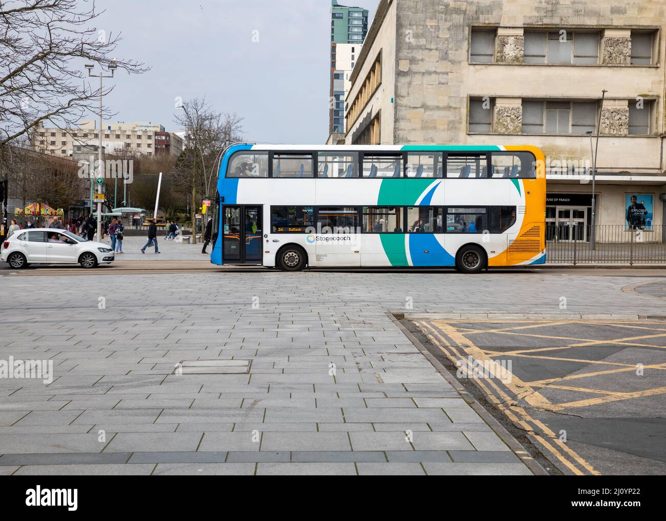 Colourful double decker bus in Plymouth, Devon,UK Stock Photo - Alamy