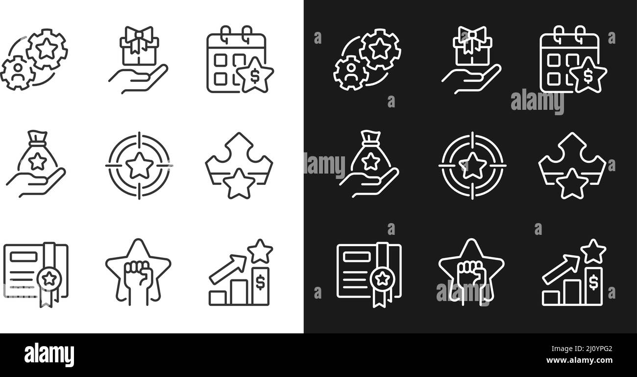 Incentive compensation pixel perfect linear icons set for dark, light ...