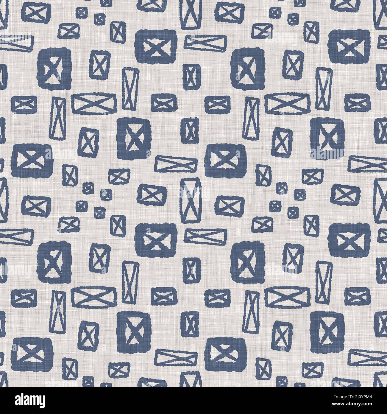 French blue geometric linen seamless pattern. Tonal farmhouse cottage ...