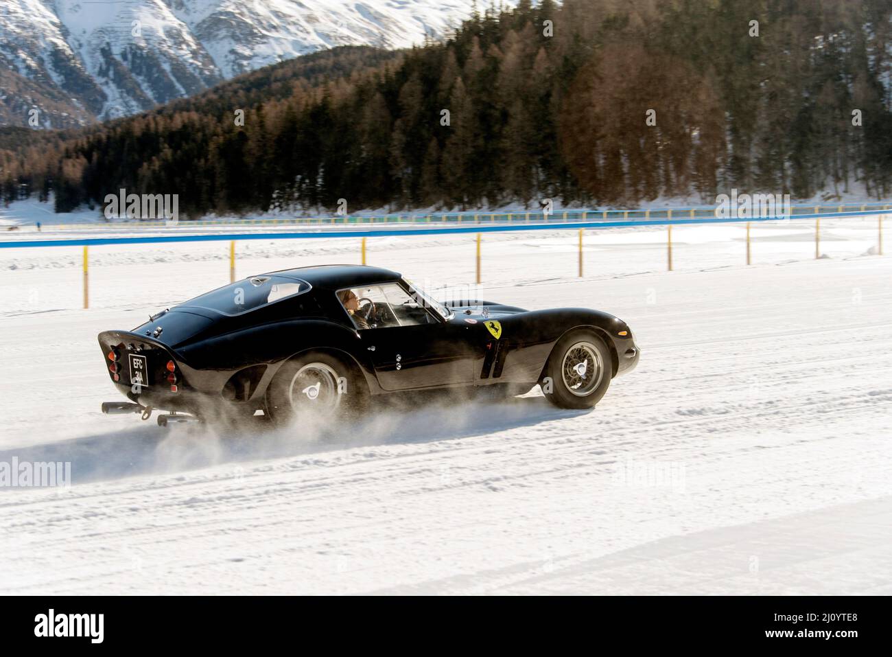 Classic vintage antique sports cars racing on the frozen lake of St ...