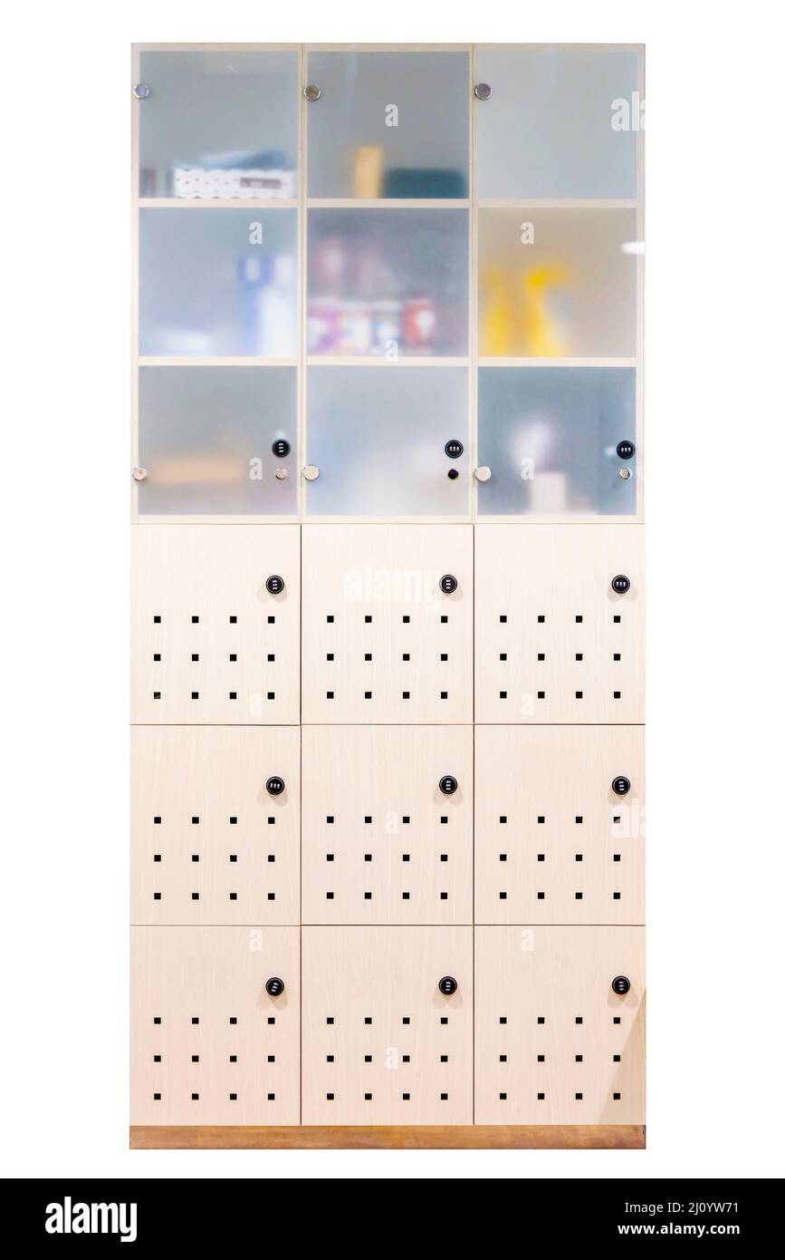 Close up view of the closed locker isolated over white background Stock ...