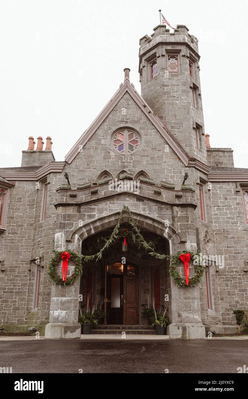 Whitby castle front entrance on a winter theme wedding Stock Photo - Alamy