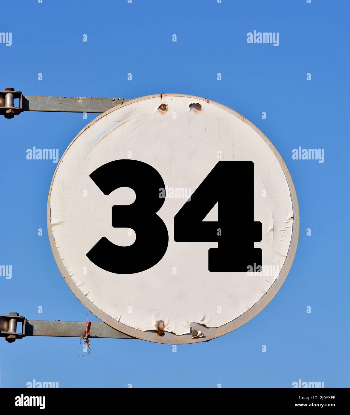 Photo of a road sign with a number 34 Stock Photo - Alamy