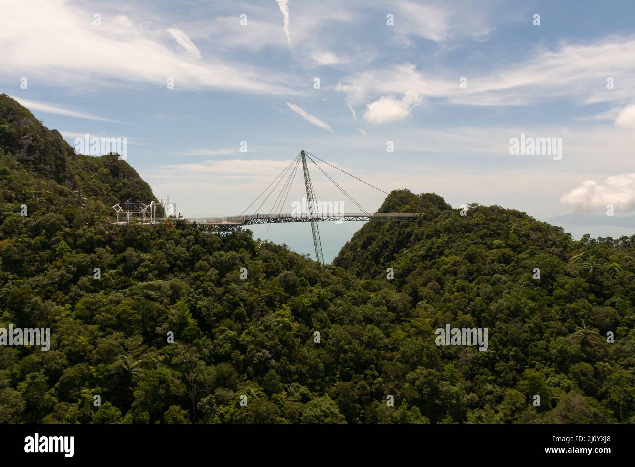 Aerial view of the Langkawi Skybridge at the peak of mount Gunung ...