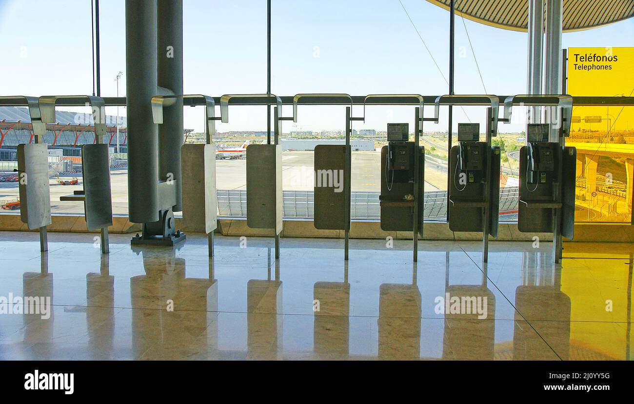 Telephone booths at Madrid-Barajas airport T4, Spain, Europe Stock ...
