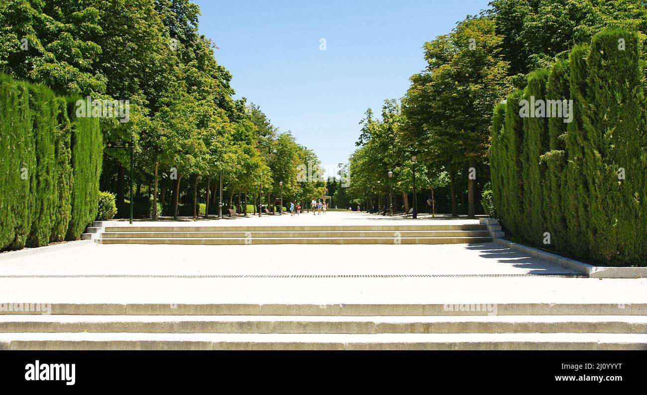 Overview of the gardens of El Retiro in Madrid, Spain, Europe Stock ...