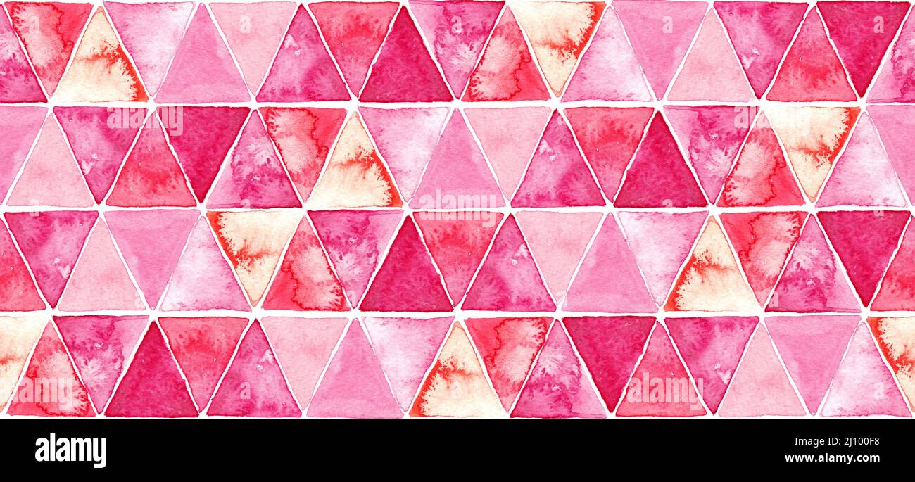 Geometric seamless pattern of hot pink triangles, red watercolor paint ...