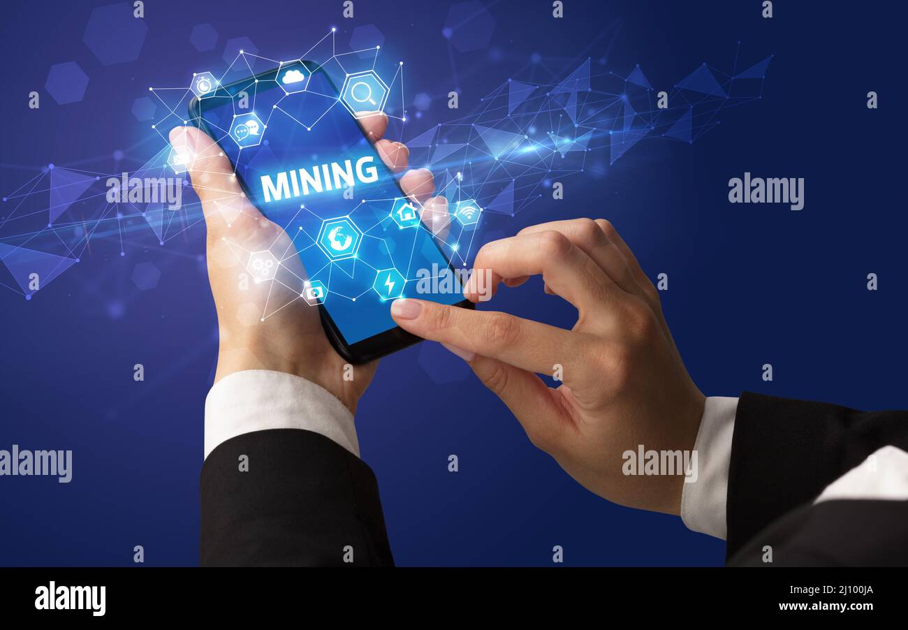 Hand using smartphone with technology concept Stock Photo - Alamy