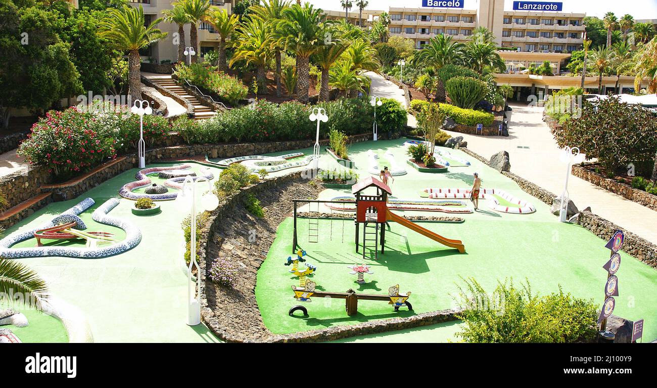 Playground in some gardens of Costa Teguise, Lanzarote, Canary Islands ...