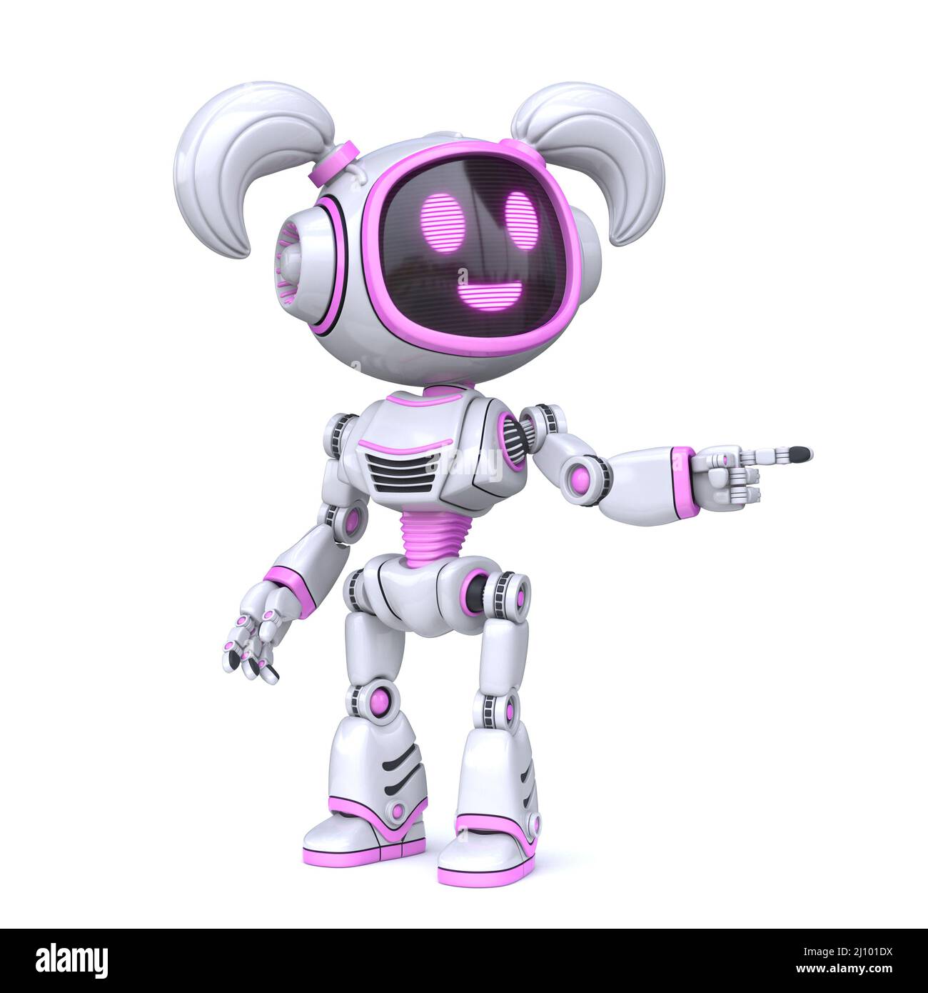 Cute pink girl robot finger pointing 3D Stock Photo - Alamy