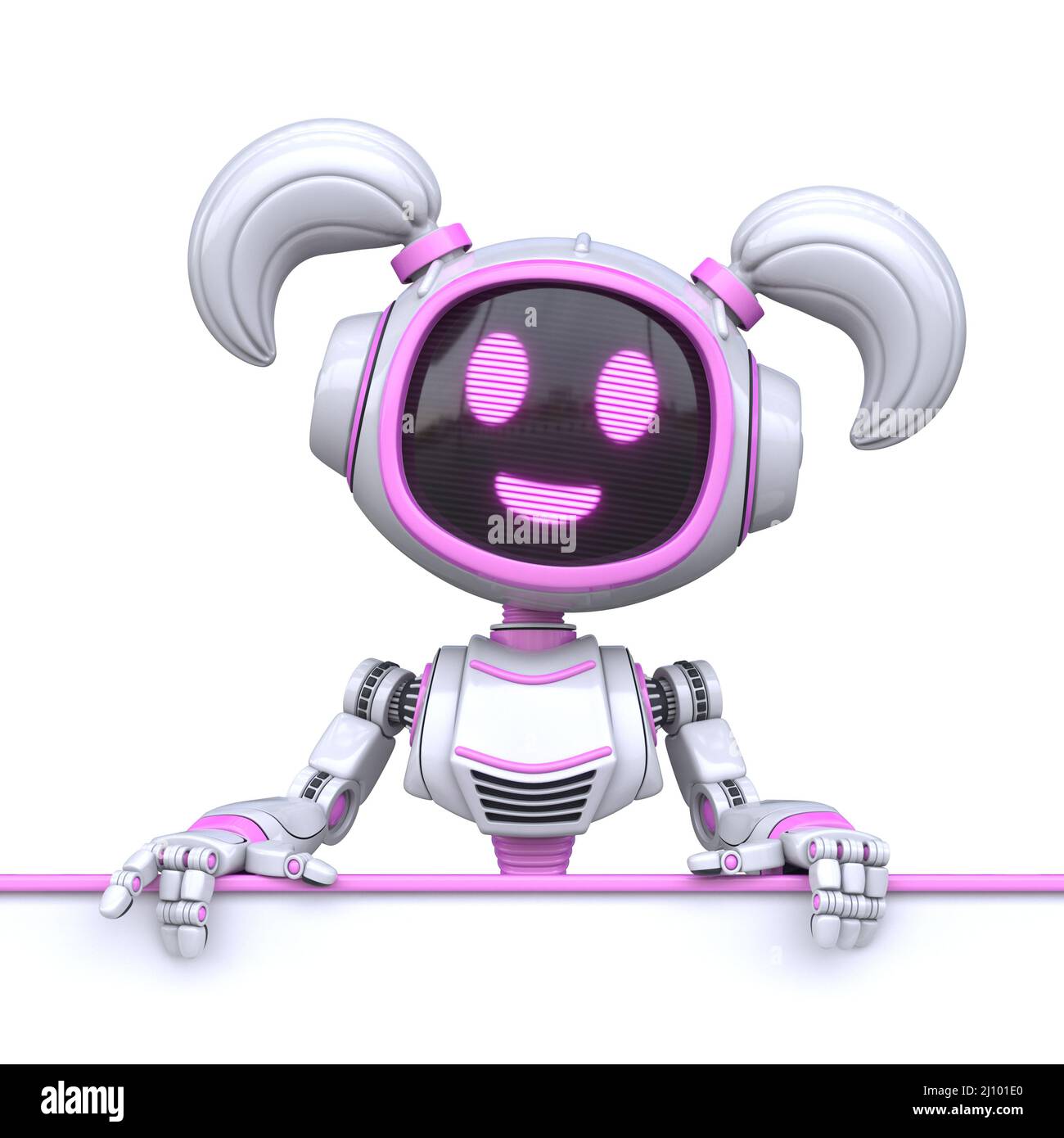 Cute pink girl robot holding blank white board 3D Stock Photo - Alamy