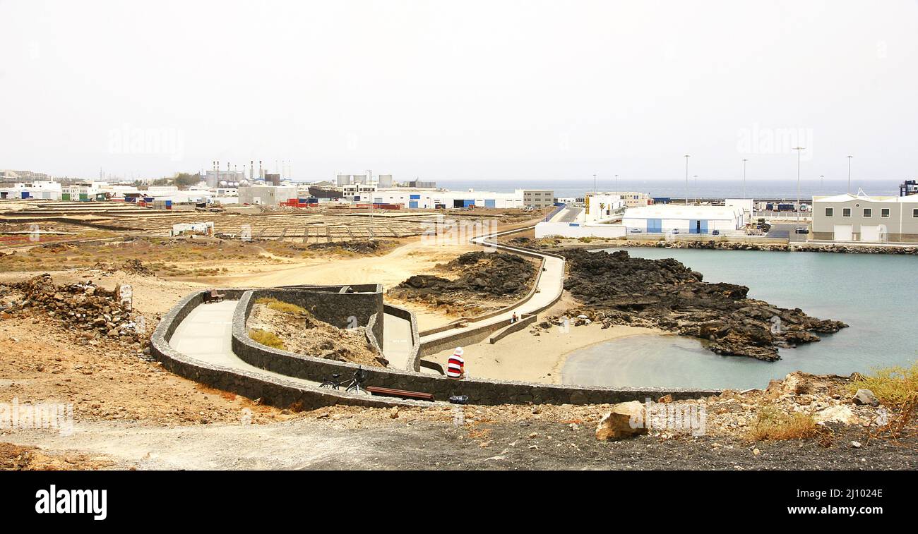 Road to the port of Arrecife in Los Mármoles, Lanzarote, Canary Islands ...