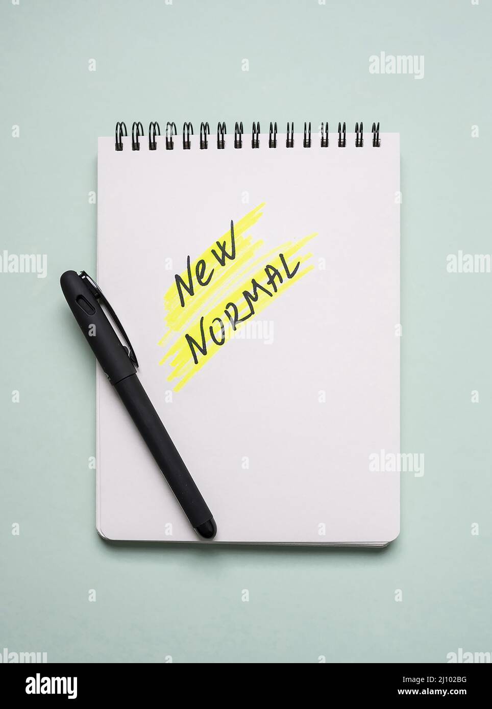 Top view notebook with new normal pen Stock Photo - Alamy