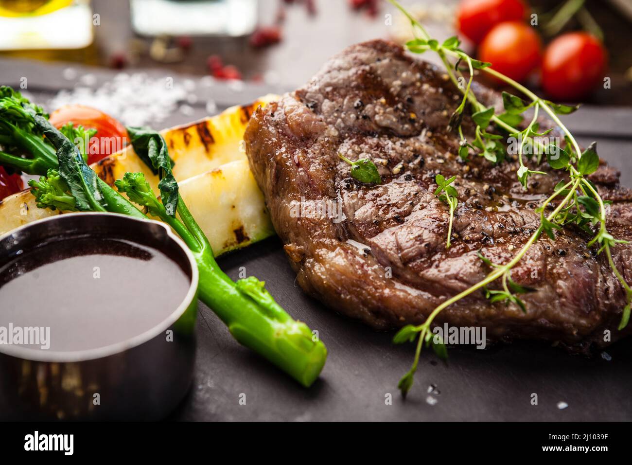 Black Angus New York steak. Marbled beef sirloin from Uruguay ...