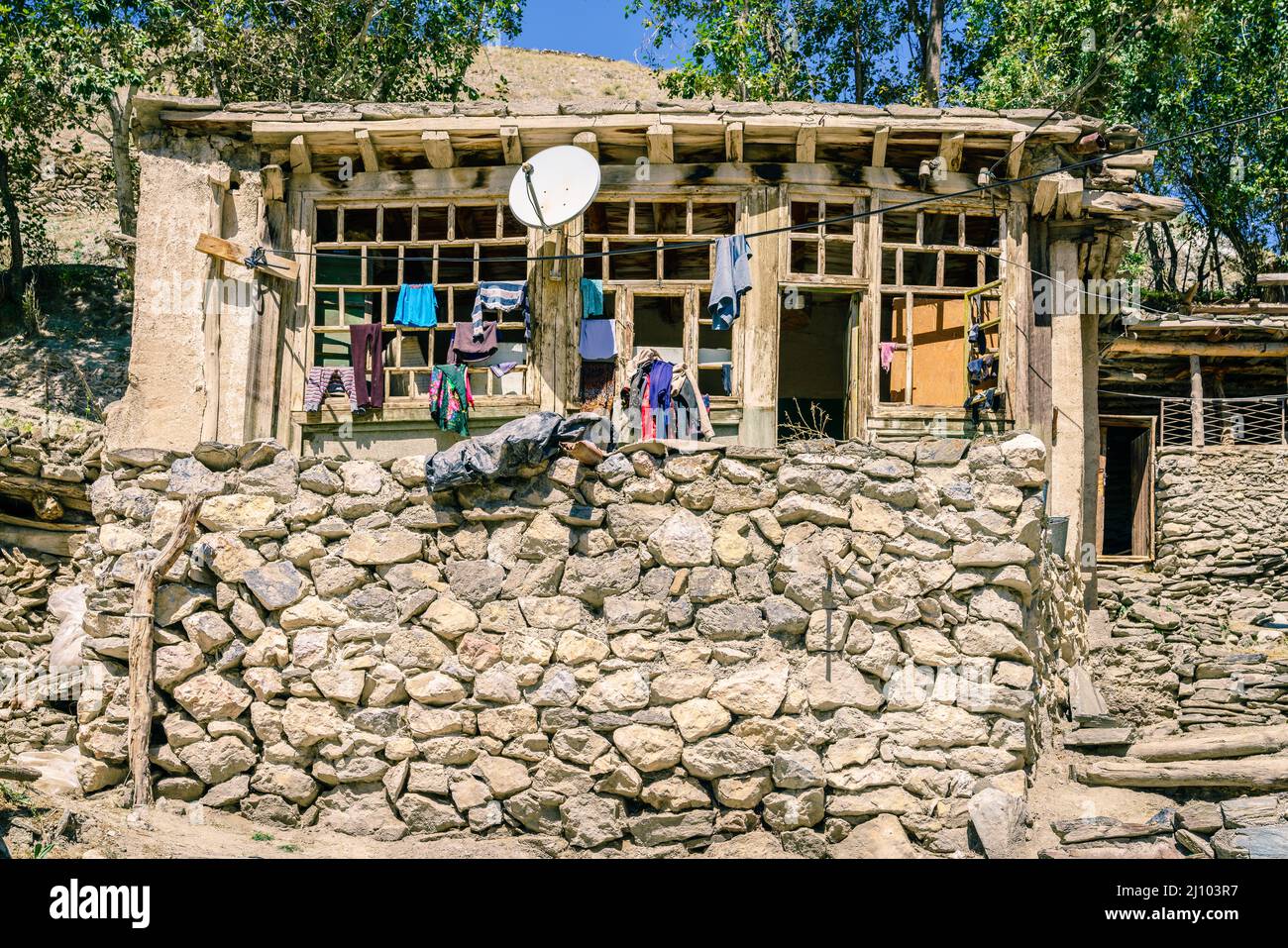 A house in a small mountain village in Yaghnob Valley in Tajikistan ...
