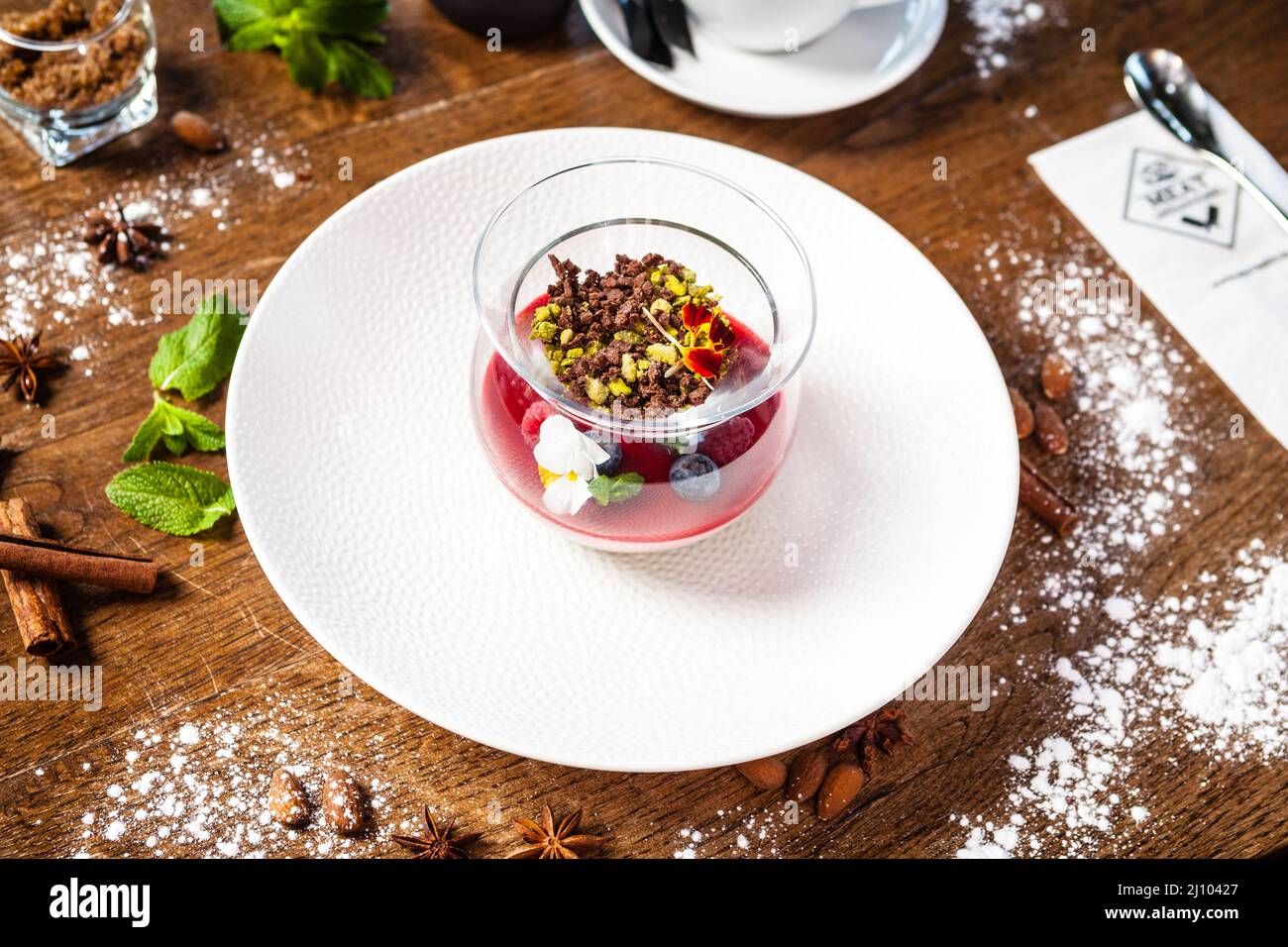 Raspberry-pistachio paradise island. Pistachio cream, raspberry panna ...