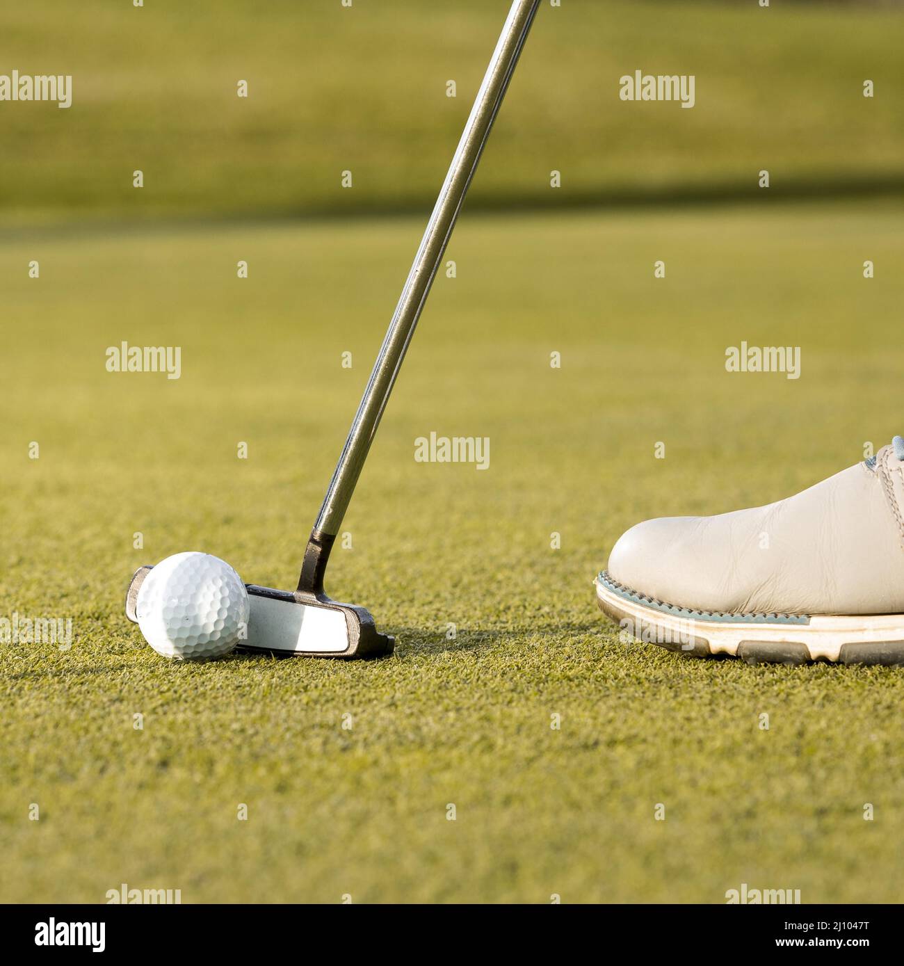 Man using club hit golf ball Stock Photo - Alamy