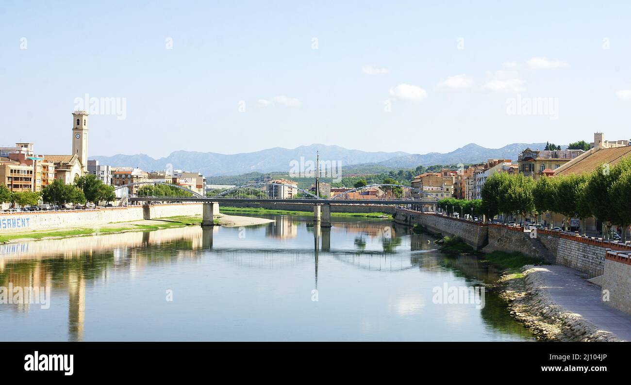 Bridges over the Ebro river as it passes through Tortosa, Tarragona ...