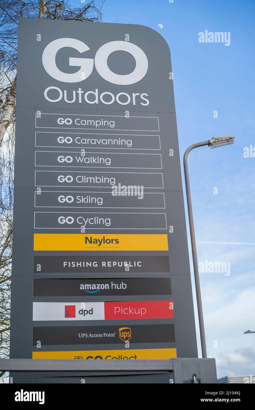 Go Outdoors outdoor sign in front of UK retail store Stock Photo - Alamy