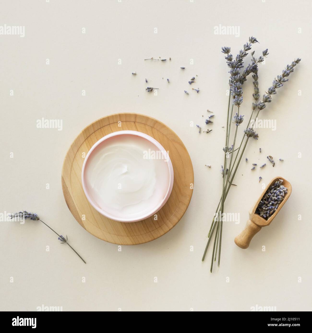 Composition spa treatment lavender cream Stock Photo - Alamy