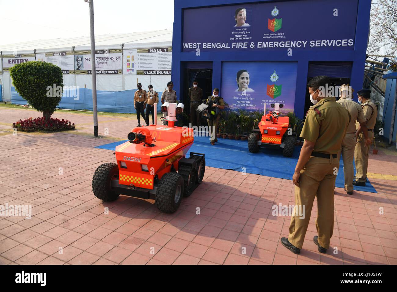 A Swadeshi fire fighting multipurpose robot is being tested at the 45th ...