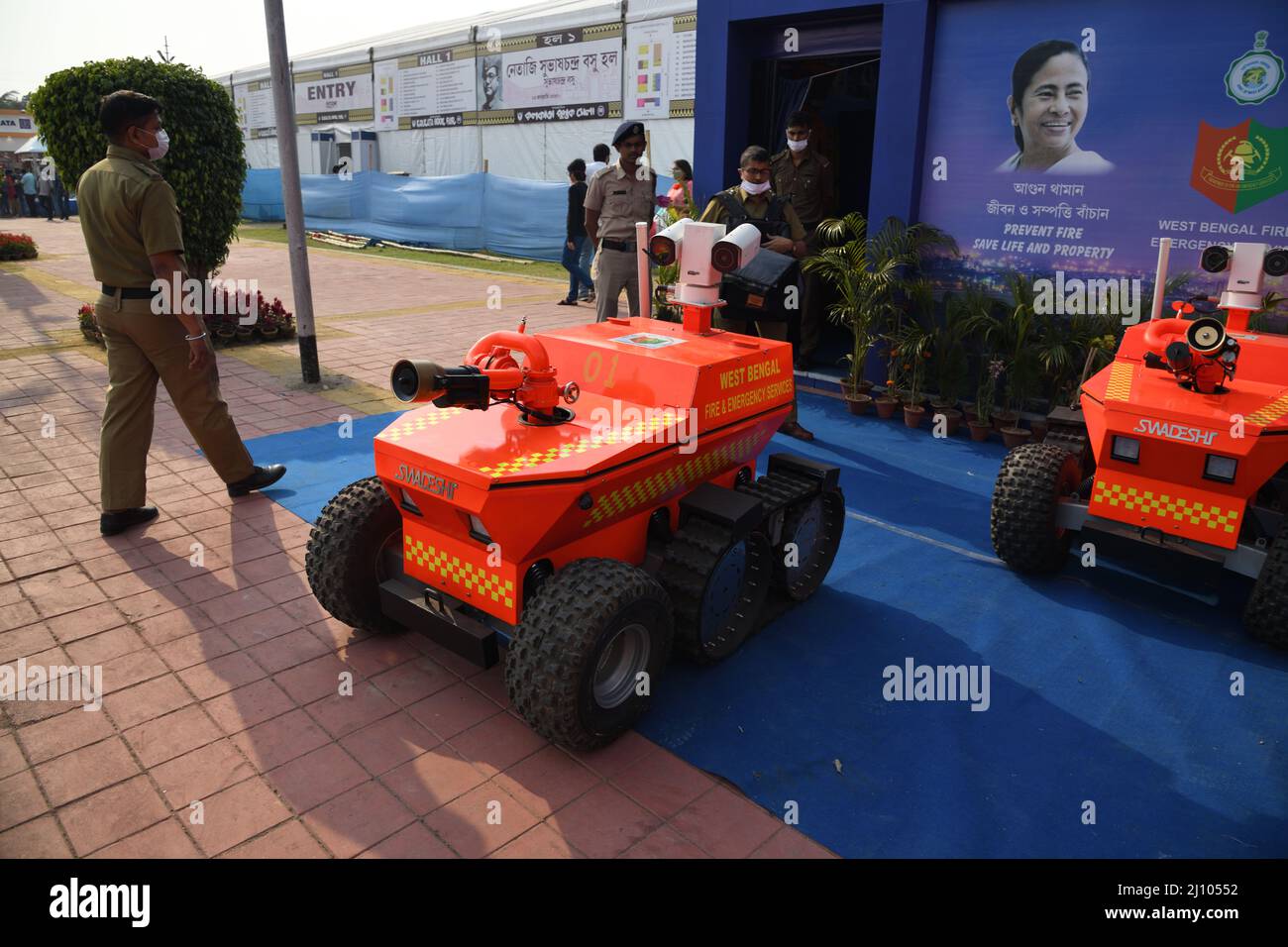 A Swadeshi fire fighting multipurpose robot is being tested at the 45th ...