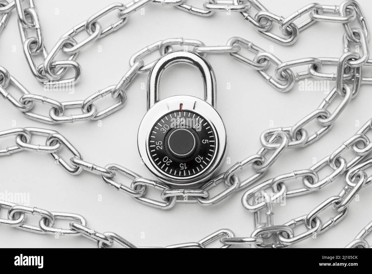 Flat lay metal chain with lock Stock Photo - Alamy