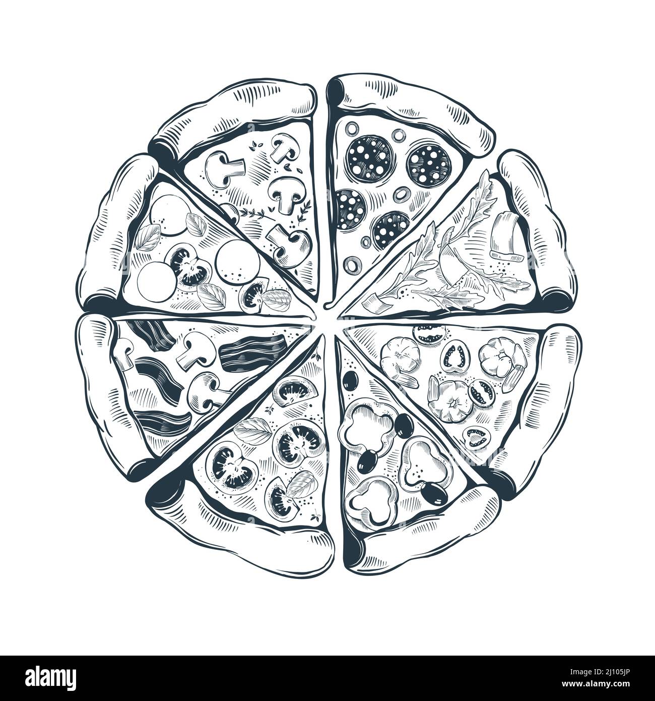 Mushroom pizza slices olive Stock Vector Images - Alamy