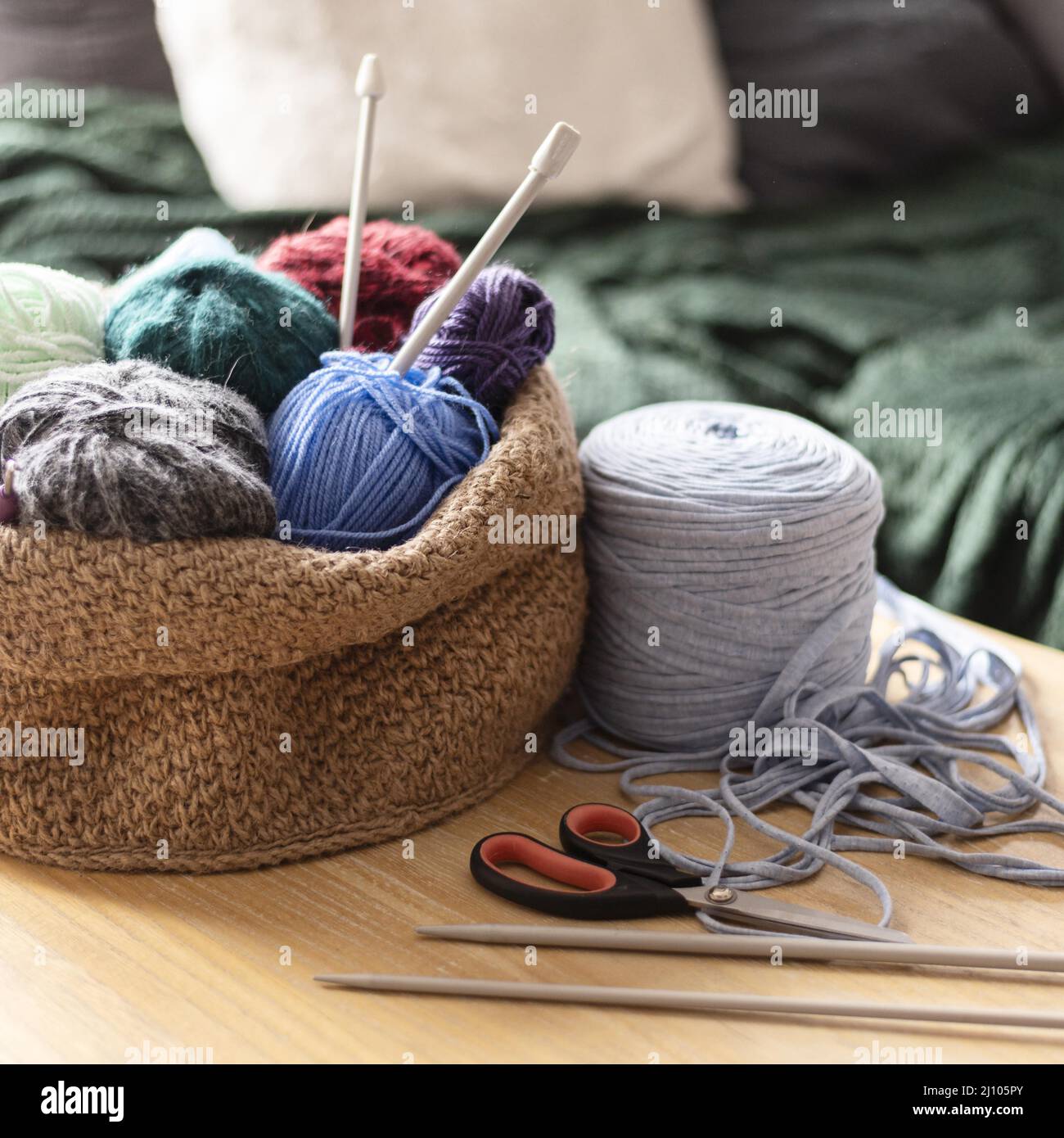Arrangement with thread crocheting Stock Photo - Alamy